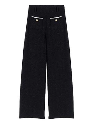 Maje Straight-leg High-rise Metallic Tweed Trousers - Black