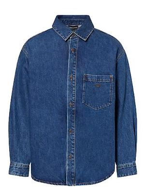 Emporio Armani Logo-embroidered Cotton Denim Overshirt - Medium Blue Denim
