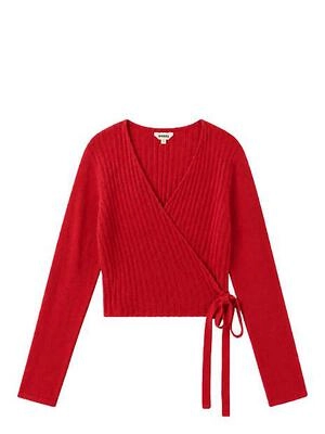 OMNES Soleil Wrap Knitted Cotton Top - Red