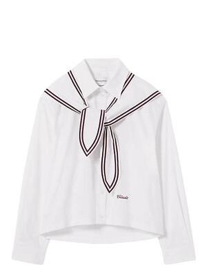 Claudie Pierlot Scarf-detail Brand-embroidered Cotton-poplin Shirt - Ecru