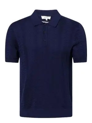 ARNE Arles Wave Textured Woven Polo Shirt - Navy