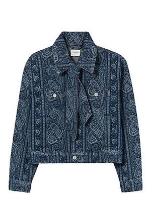 Claudie Pierlot Paisley-print Tie-neck Denim Jacket - Navy Print