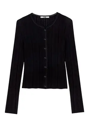 Maje Pointelle-knit Cotton-blend Vest And Cardigan Set - Black