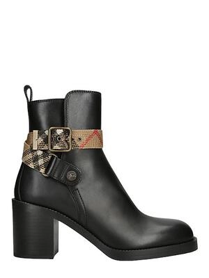 Burberry Huntley 70 Leather Heeled Ankle Boots - Black
