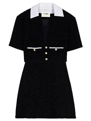 Maje Two-in-one Tweed Mini Dress - Black