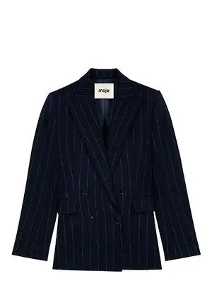 Maje Pinstriped Double-breasted Woven Blazer - Navy