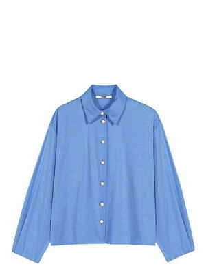 Maje Pussybow Long-sleeved Cotton Shirt - Blue