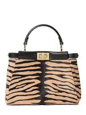 Fendi Peekaboo Mini Bag In Pony-effect Calfskin With Tiger Print - Brown