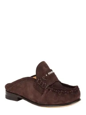 Fendi Dark Suede Moccasin Sabots - Brown