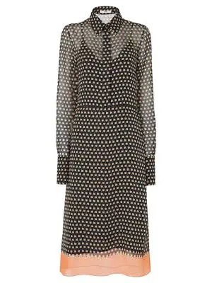 Fendi Silk Georgette Midi Shirt Dress With Optical Waves Motif - Multicolour