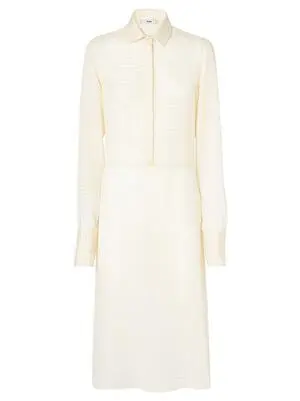 Fendi Fendi Silk Chevron Jacquard Midi Shirt Dress White