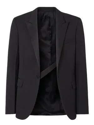 Fendi Grain De Poudre Wool Jacket With Peak Lapel - Black