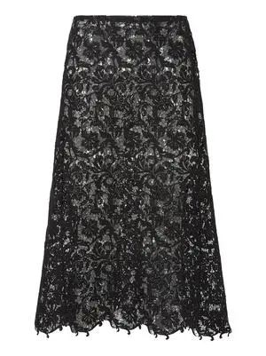 Fendi Macramé Lace Midi Skirt - Black