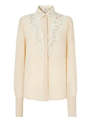 Fendi Silk Shirt With Peonia Lace Embellishments - Beige