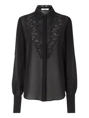 Fendi Silk Georgette Shirt With Peonia Lace Inserts - Black