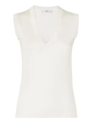 Fendi Ivory Silk Organza V-neck Top - White