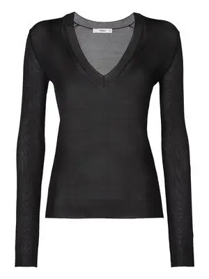 Fendi Ivory Silk Organza V-neck Jumper - Black