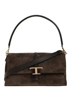 TOD`S Tod's Small Flap T Timeless Suede Bag - Brown