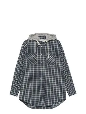 Miu Miu Checked Hooded Shirt - Blue
