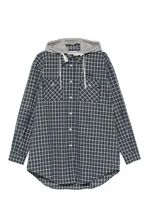 Miu Miu Miu Miu Checked Hooded Shirt Blue