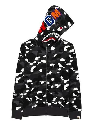 A BATHING APE Felpa "shark" Con Zip E Cappuccio - Black