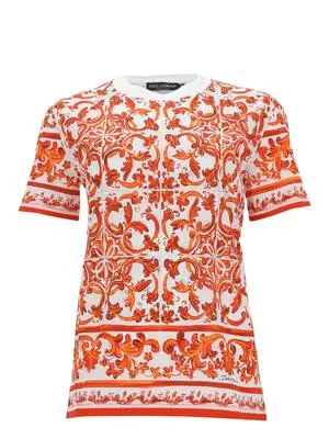 Dolce & Gabbana Jersey T-shirt With Majolica Print - Orange