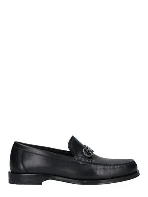 FERRAGAMO Calf Leather Flat Shoes With Horsebit Detail - Black