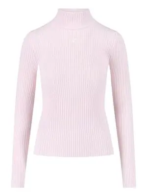 COURREGES Lightweight Knit Ribbed High Neck Sweater - Pink