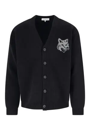 Maison Kitsuné Fox Head Intarsia Merino Wool Cardigan - Black