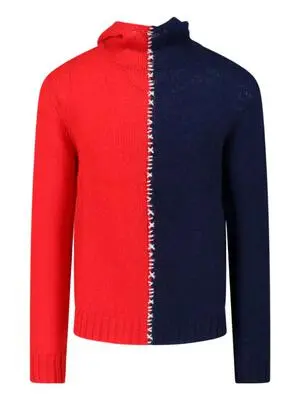 CHARLES JEFFREY Asymmetrical Contrast Stitch Knit Sweater - Red
