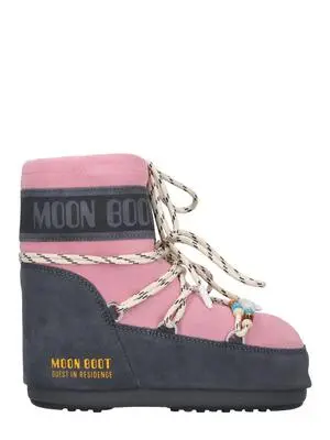 Moon Boot Suede Lace-up Winter Boots With Rubber Sole - Pink