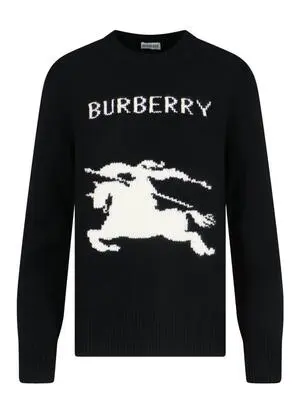 Burberry Wool-cashmere Horse Motif Crew Neck Sweater - Black