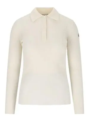 Moncler Cotton-polyamide Ribbed Knit Polo Top - White