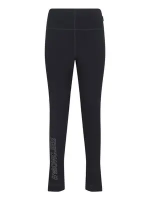 Moncler Stretch Performance Leggings With Logo Detail - Black