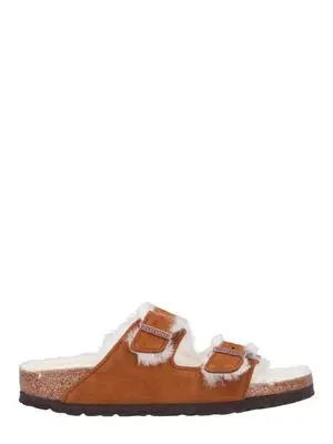 BIRKENSTOCK Suede Leather Sandals With Shearling Lining - Brown