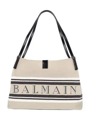 Balmain Cotton-blend Shoulder Bag With Stripes - White