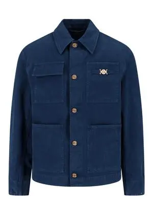 Versace 100% Cotton Jacket With Emblem - Blue