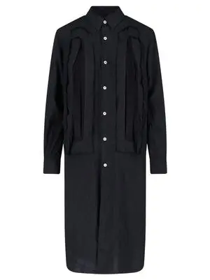 Comme Des Garçons Long Sleeve Button-front Shirt Dress With Textured Detailing - Black