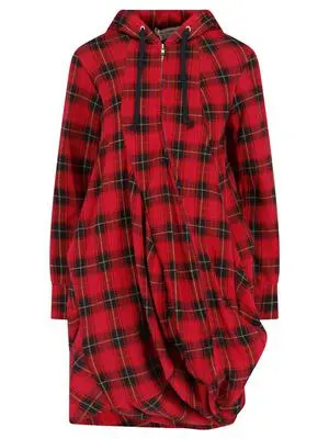 Comme Des Garçons Plaid Hooded Long-sleeve Dress - Red