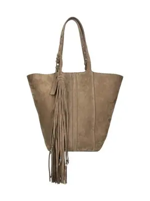 GOLDEN GOOSE Suede Leather Tote Bag With Fringe Detail - Green