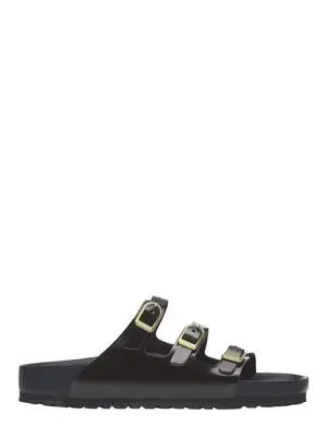 BIRKENSTOCK Triple Strap Buckle Slide Sandals - Shine Black