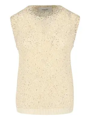 GOLDEN GOOSE Sleeveless Knit Top With Sequins - White
