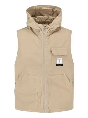 ROY ROGER'S Hooded Zip-up Cotton Vest - Beige