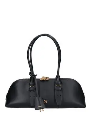 Pinko Leather Shoulder Bag With Chain Strap - Black