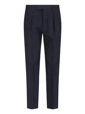 Zegna Cotton-linen Blend Tailored Trousers - Blue