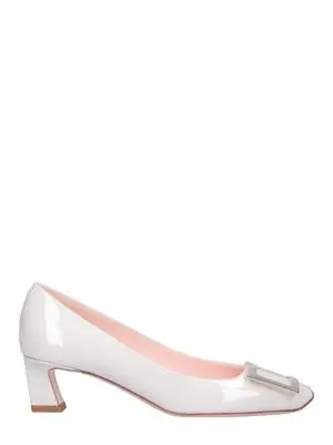 ROGER VIVIER Calf Leather Flap Heeled Pumps With Sheepskin Lining - White