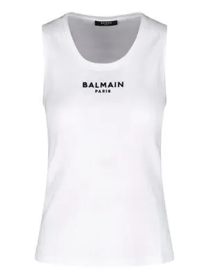 Balmain Ribbed Cotton Tank Top - White