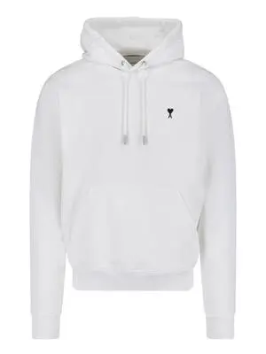 AMI Paris Cotton Hoodie With Kangaroo Pocket - White