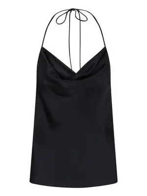 Valentino Garavani 100% Silk Satin Halter Neck Top - Black