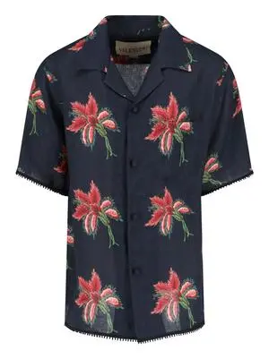 Valentino Garavani Floral Camp Collar Casual Shirt 73.5 Cm Length - Black